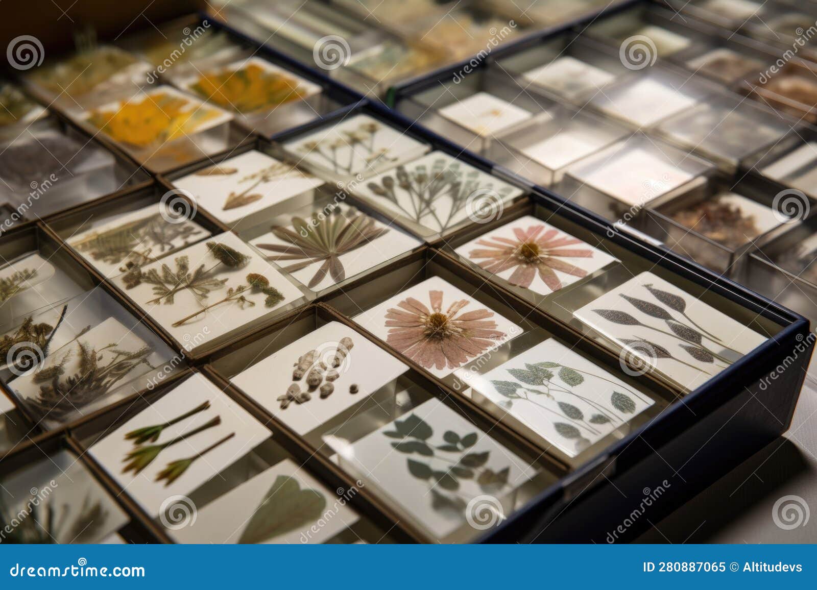 Rack of Microscope Slides with Various Plant Specimens Stock ...