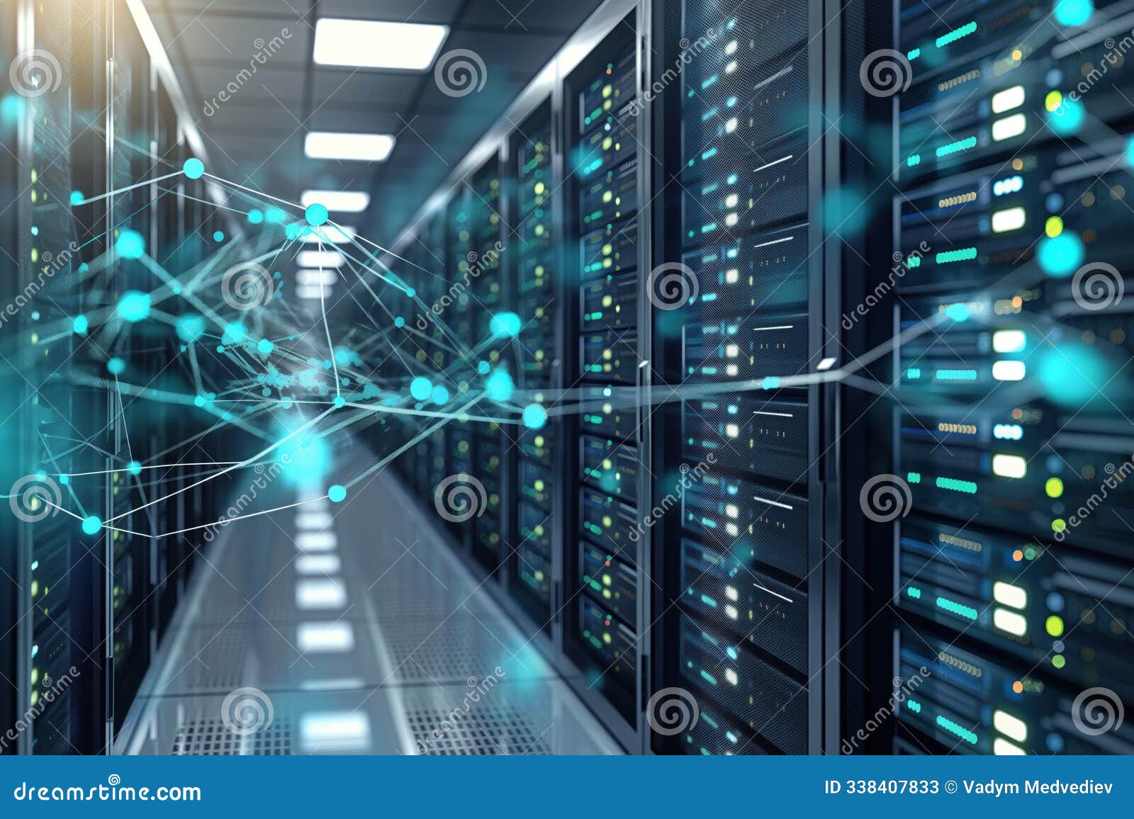 Rack-mounted Servers in a Modern Data Center Room. Rows of Computer ...