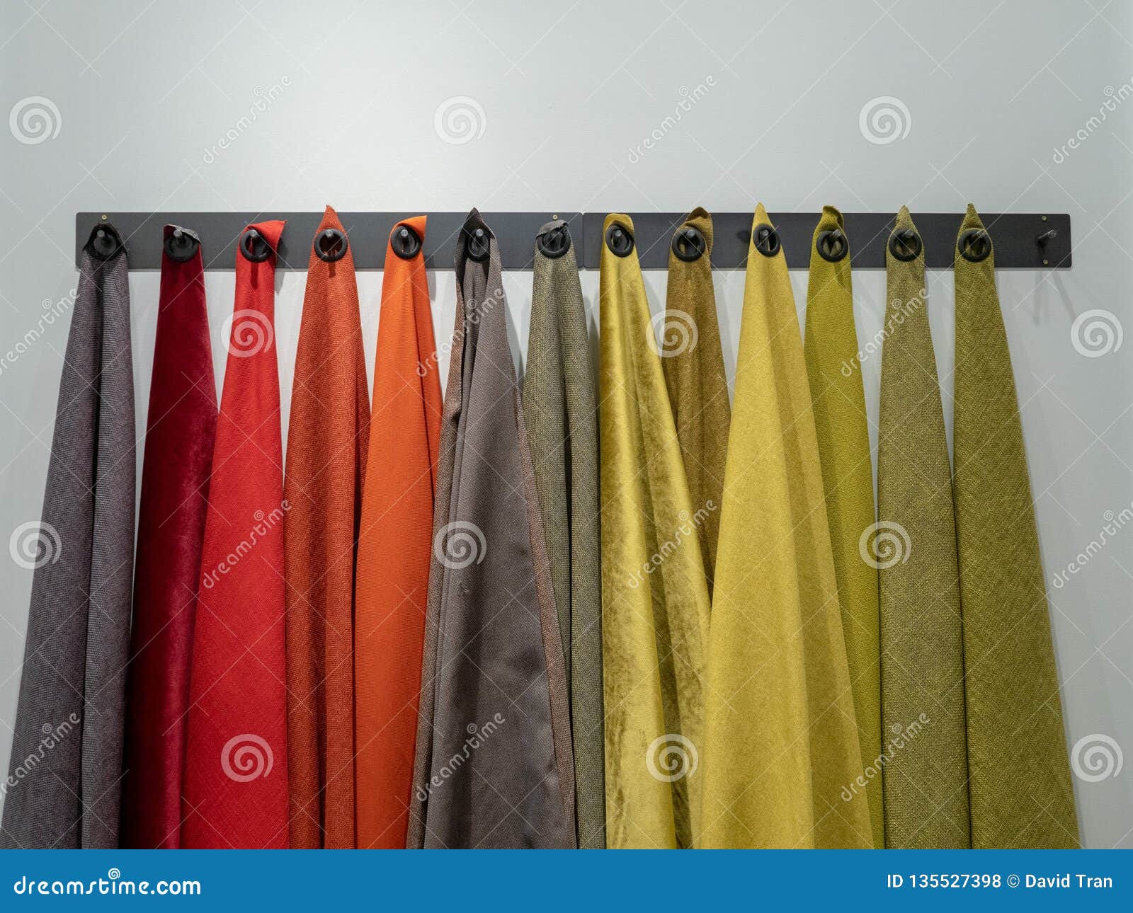 Rack with Multiple Colors and Materials of Sample Fabrics Stock Photo ...