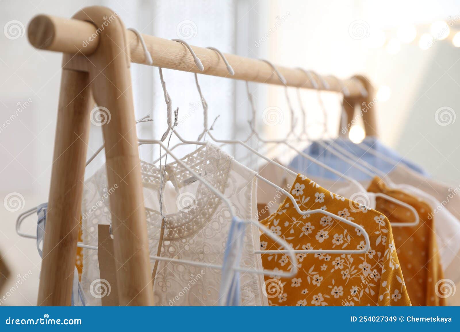 Rack with Different New Dresses in Showroom Stock Image - Image of lady ...