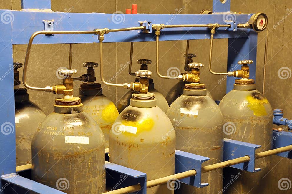 The Rack of Nitrogen Bottles Stock Photo - Image of tanks, pressure ...
