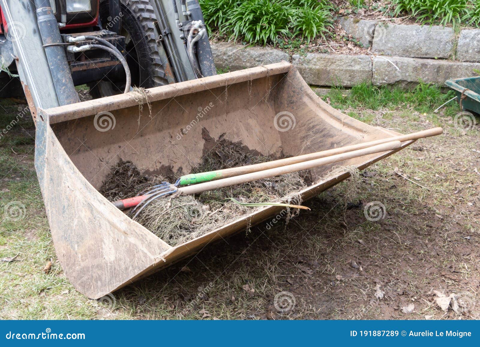 Tractor, Hay Rack, And Barn (black And White) Stock Photo ...