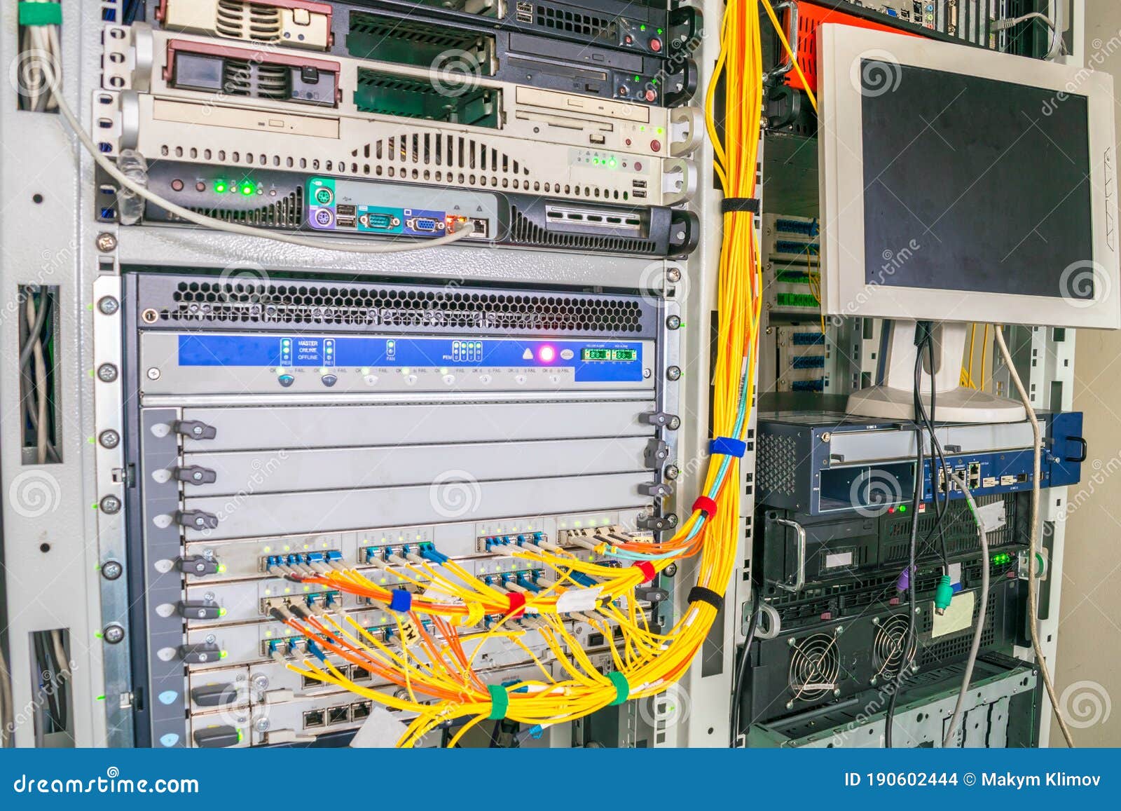 Rack with Powerful Internet Servers. the Monitor is Installed in a ...