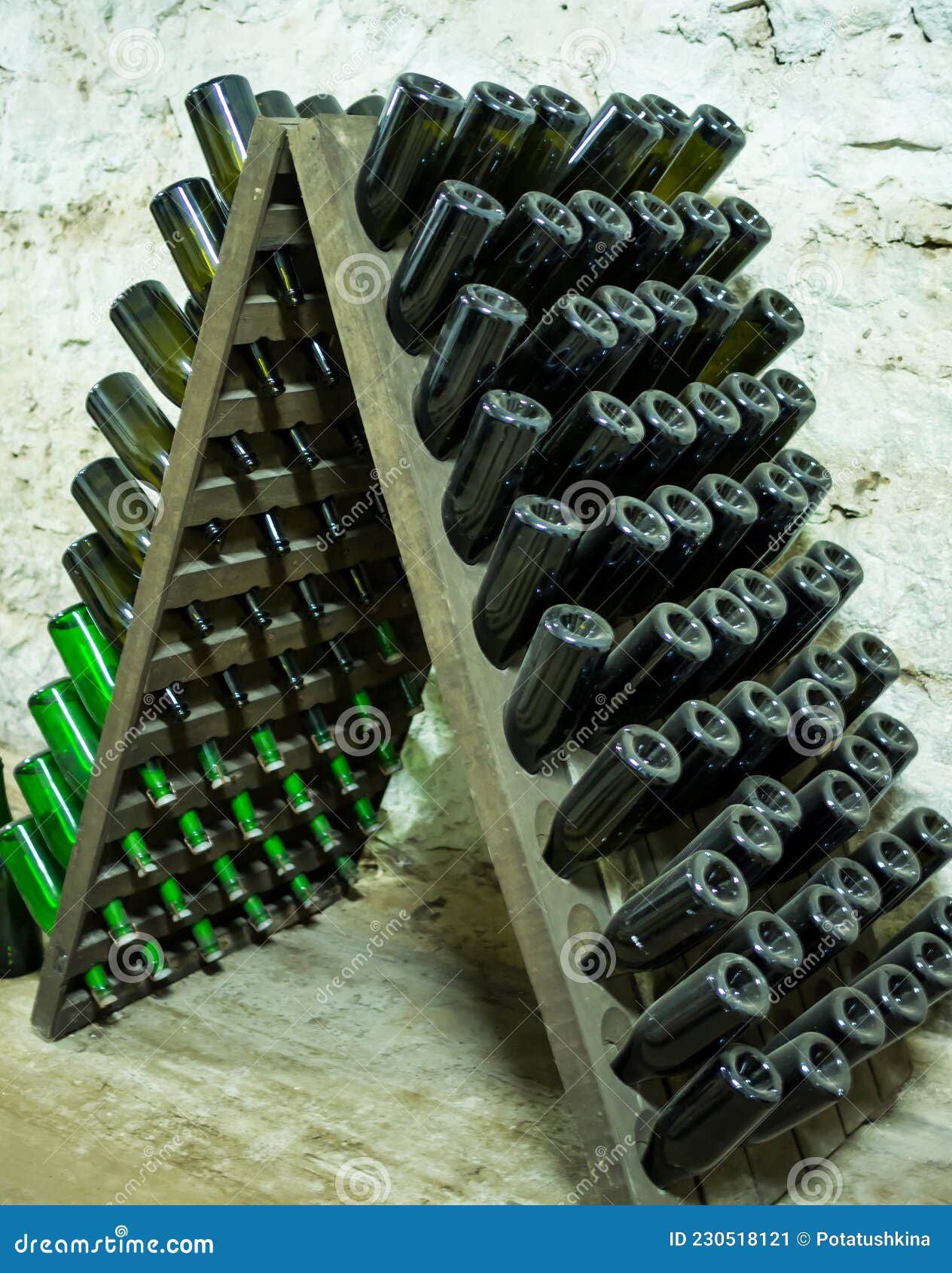 Rack for the Process of Remuage of Champagne Bottles. Stock Image ...