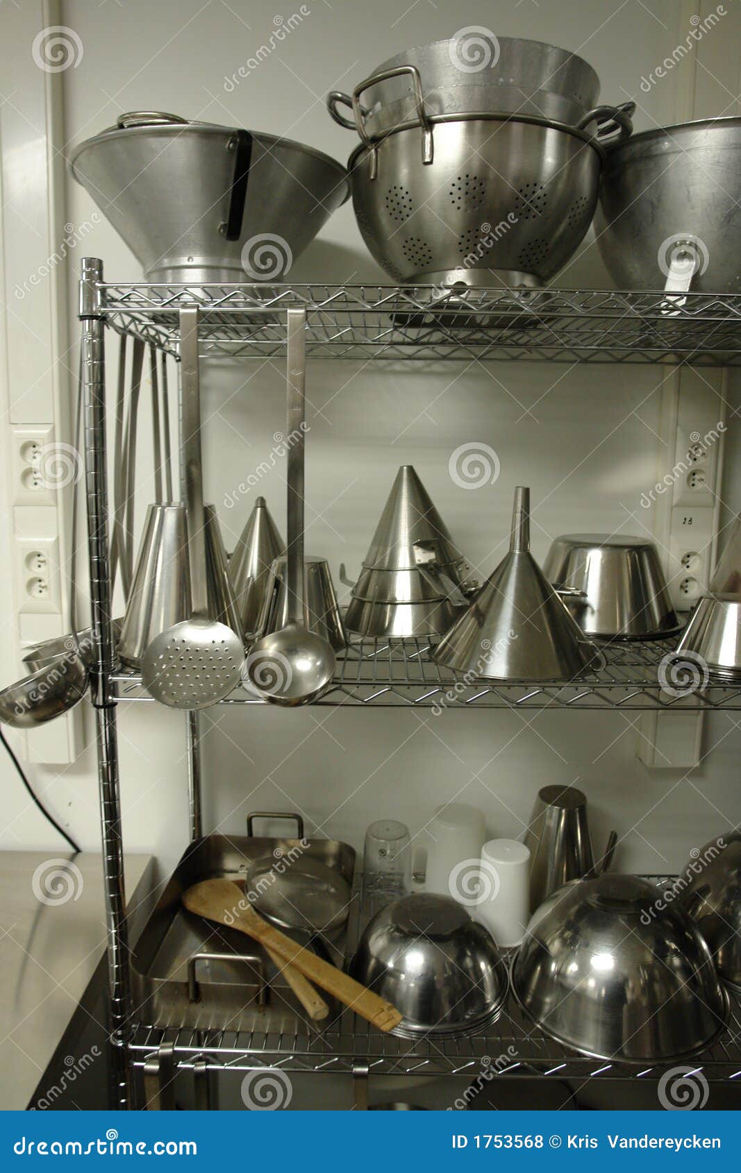 Rack with Professional Cooking Materials Stock Photo - Image of copper ...
