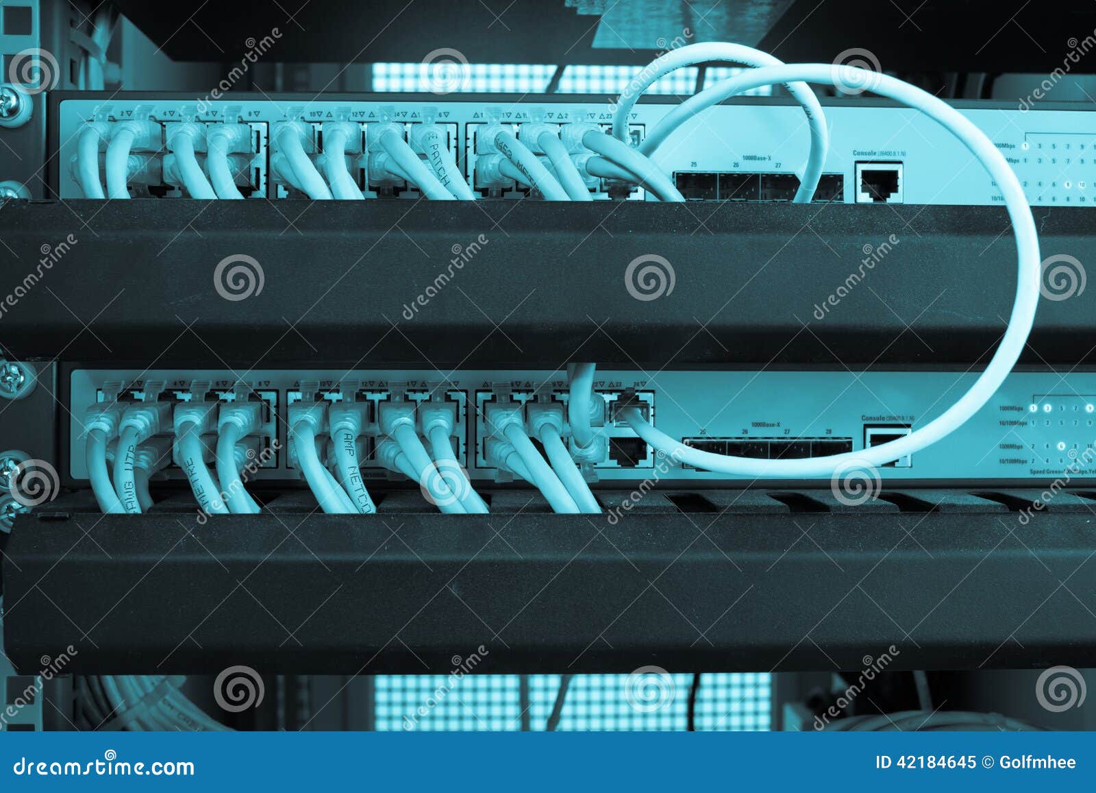 Rack Server Internet Connected with LAN Cables. Stock Image - Image of ...
