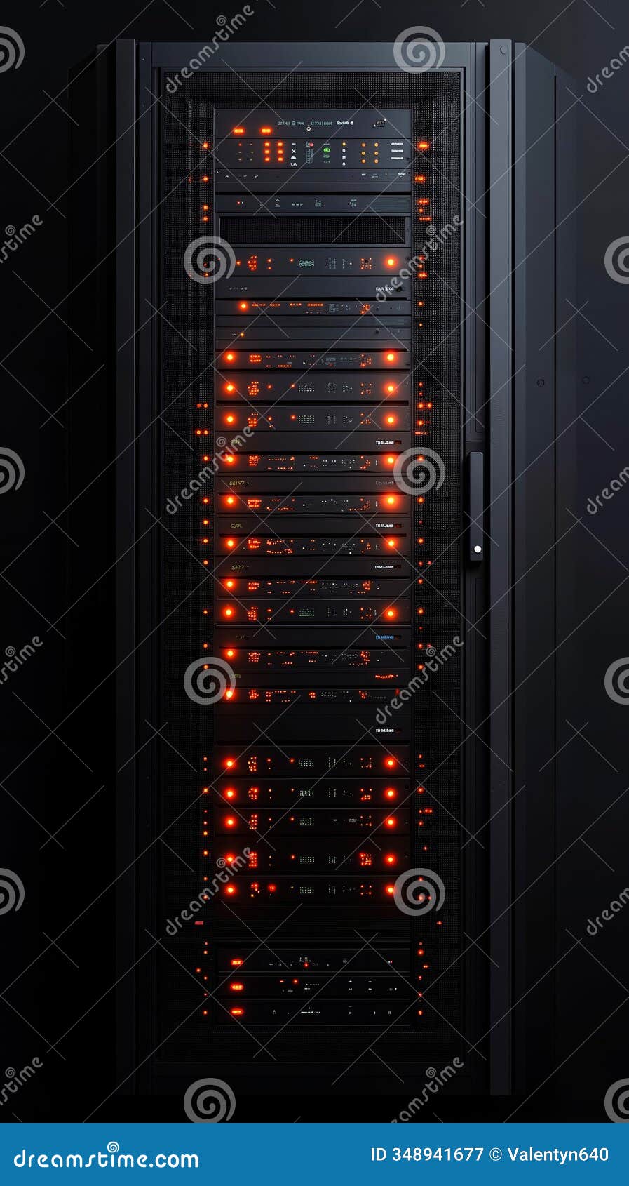 A Rack of Servers in a Dark Room with Red Lights Stock Illustration ...