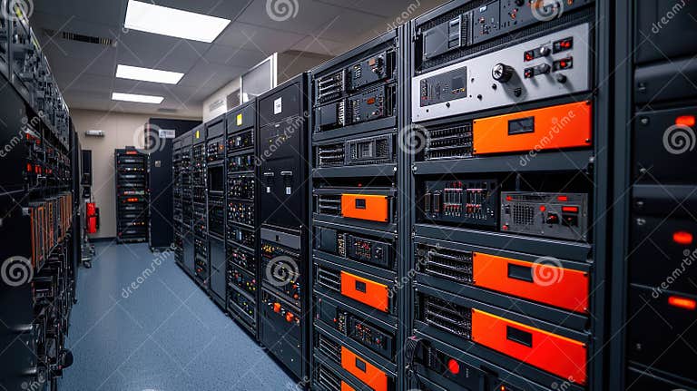 Rack of Servers in a Data Center, Showcasing Technology and ...