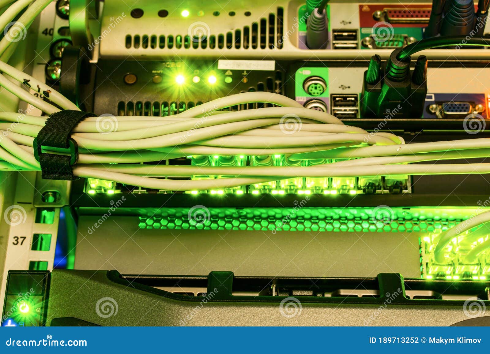 Rack with Servers and Switches in the Server Room. the Equipment Has a ...