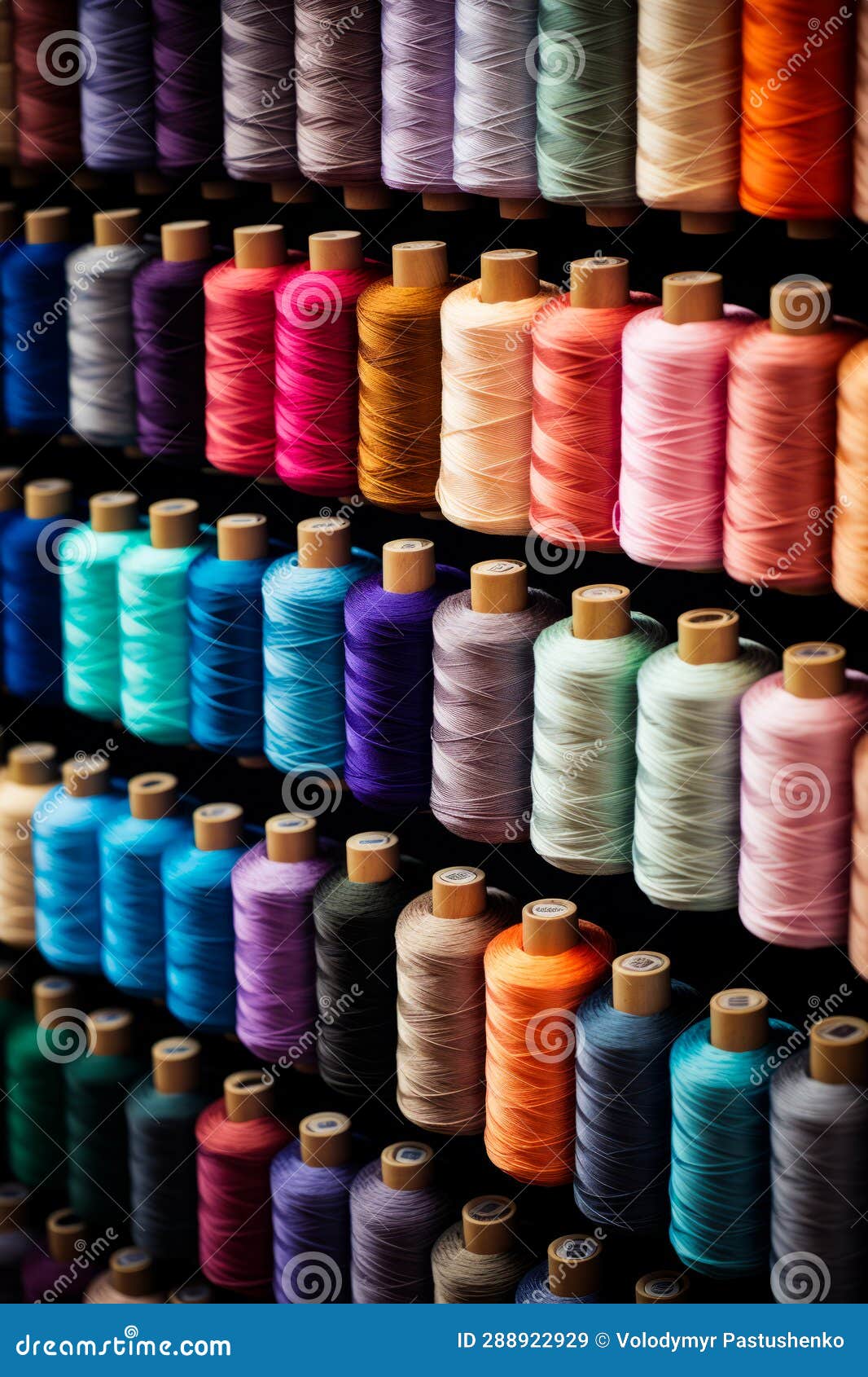 Rack of Spools of Thread with Multiple Colors of Spools. Generative AI ...
