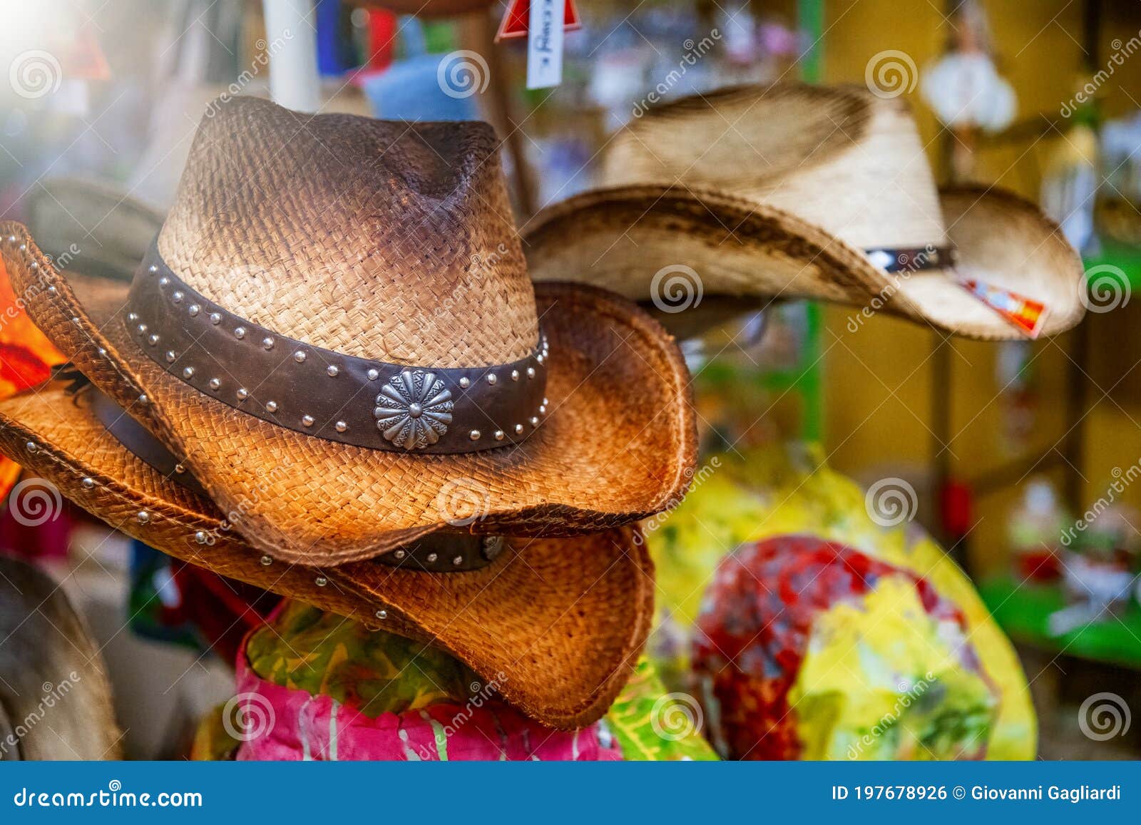 Rack of Straw Cowboy Hats in a Shop Stock Photo - Image of multi, craft ...
