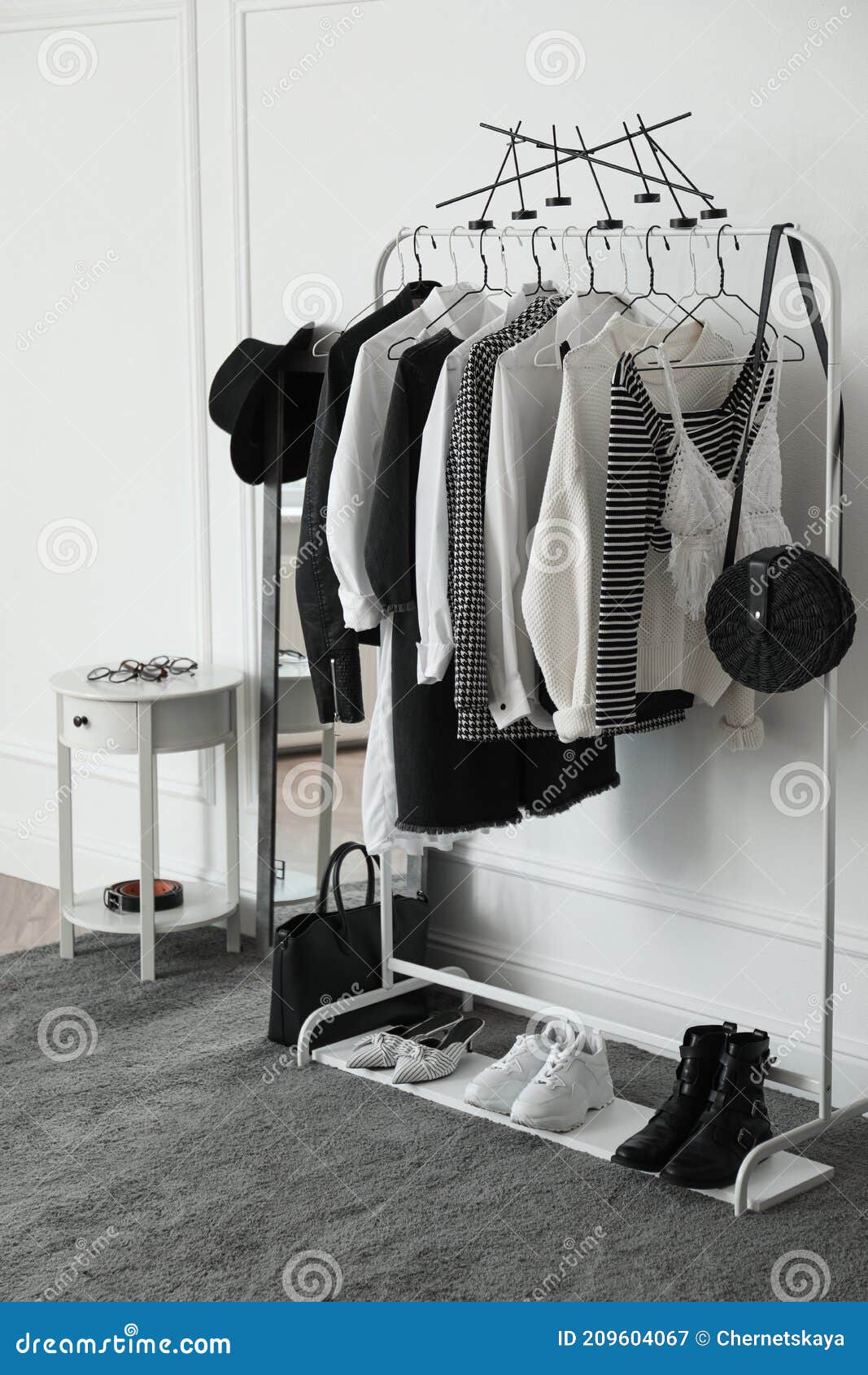 Rack with Stylish Clothes in Modern Dressing Room Stock Image - Image ...