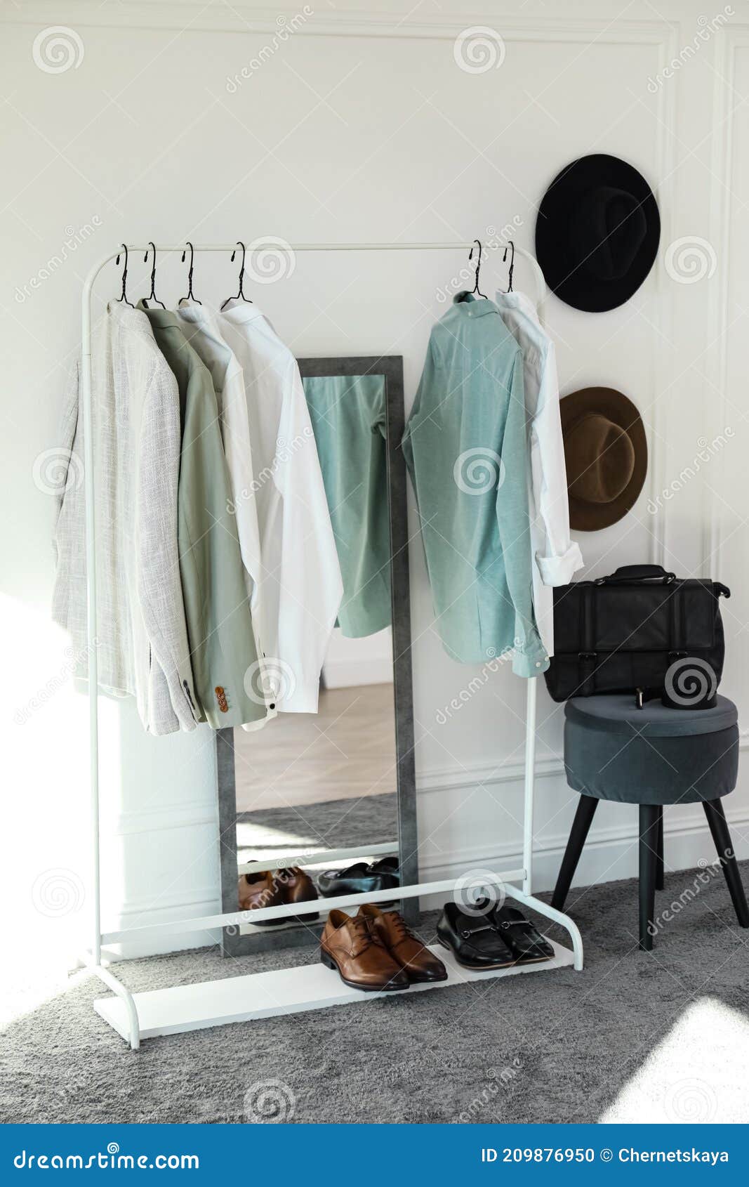 Rack with Stylish Clothes in Modern Dressing Room Stock Photo - Image ...