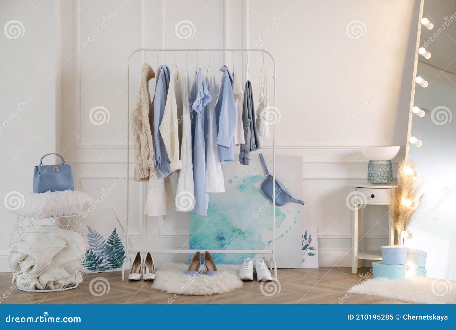 Rack with Stylish Clothes in Modern Dressing Room Stock Image - Image ...