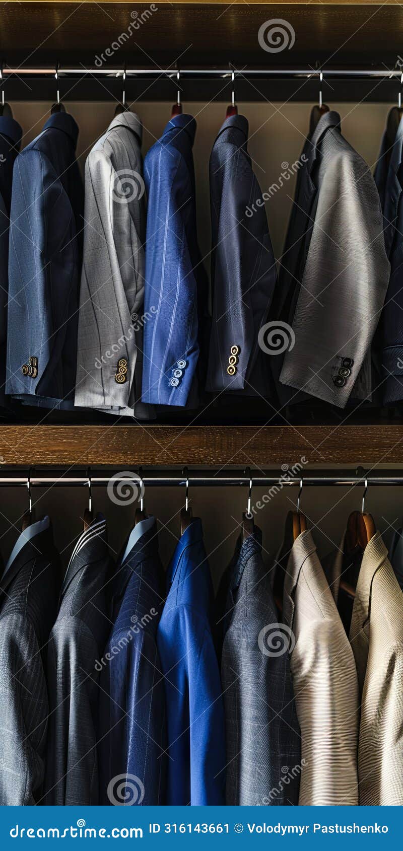 A Rack of Suits and Jackets in a Closet Stock Image - Image of ...