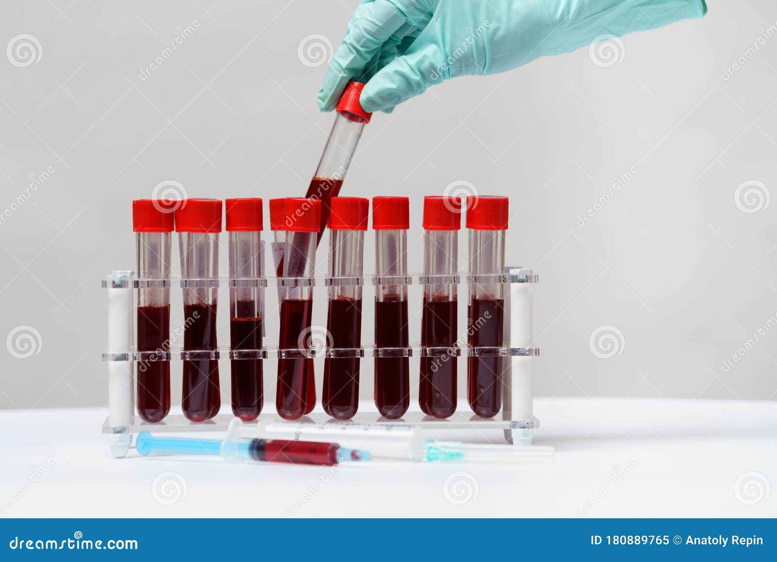 Rack of Tubes of Blood Sample for Testing Biological Material Stock ...