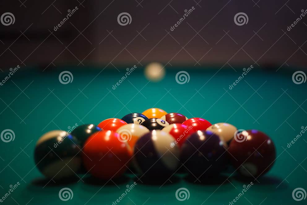 Racked and Ready - Pool Balls Set Up for Play Stock Photo - Image of ...