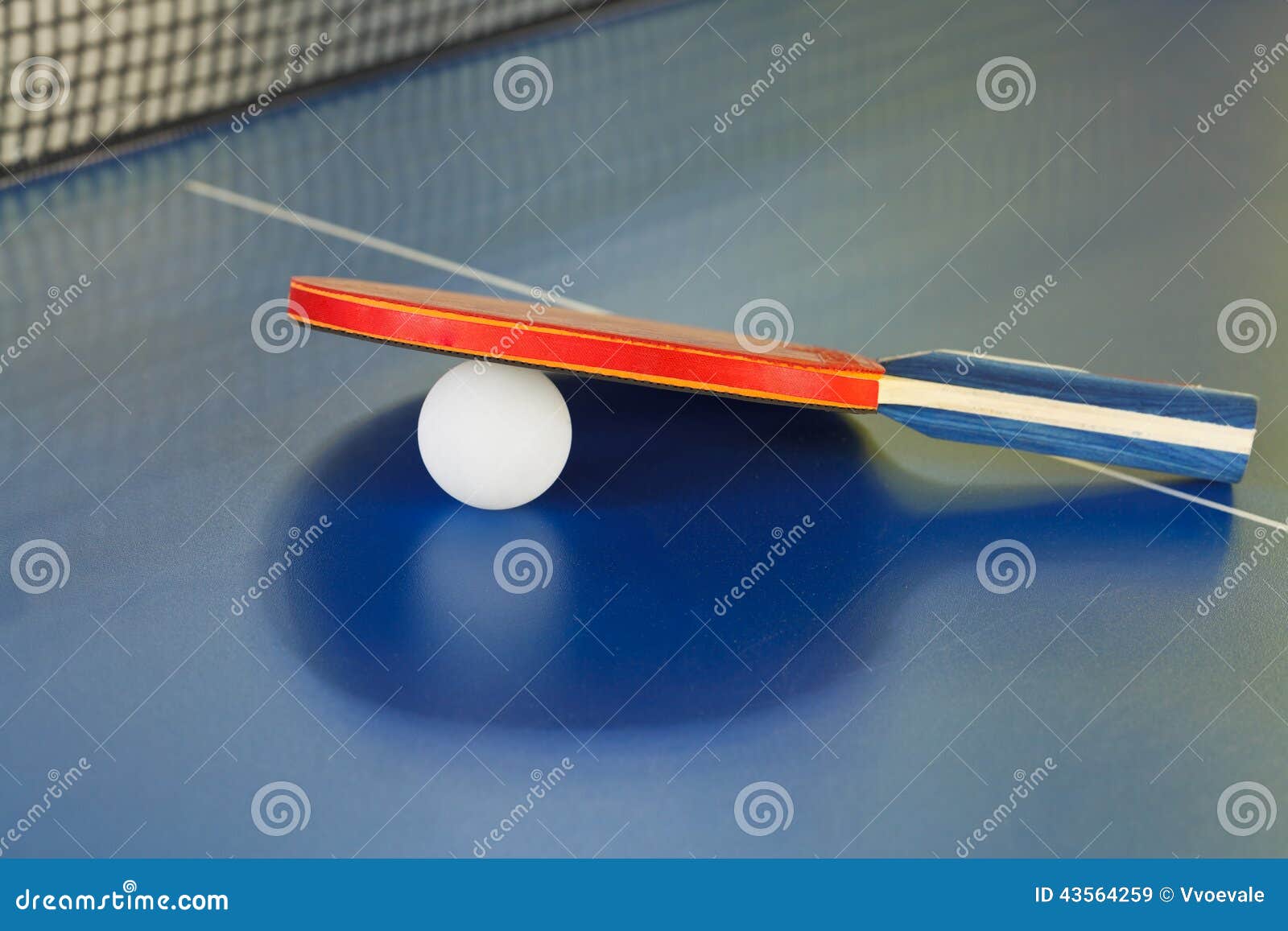 Racket, Tennis Ball on Blue Ping Pong Table Stock Image - Image of ...
