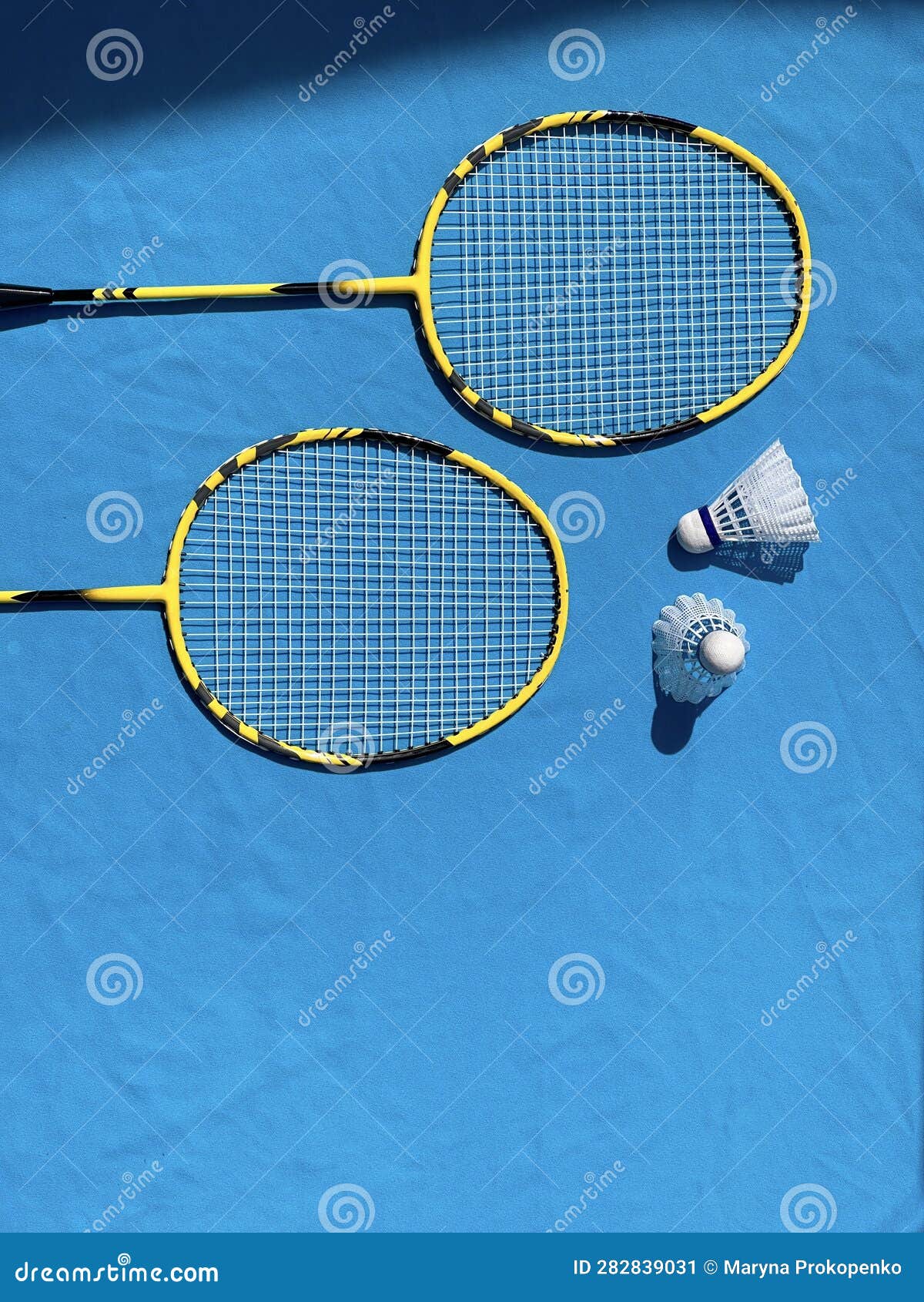 Rackets and Badminton Shuttlecock on a Bright Sunny Day. View from ...
