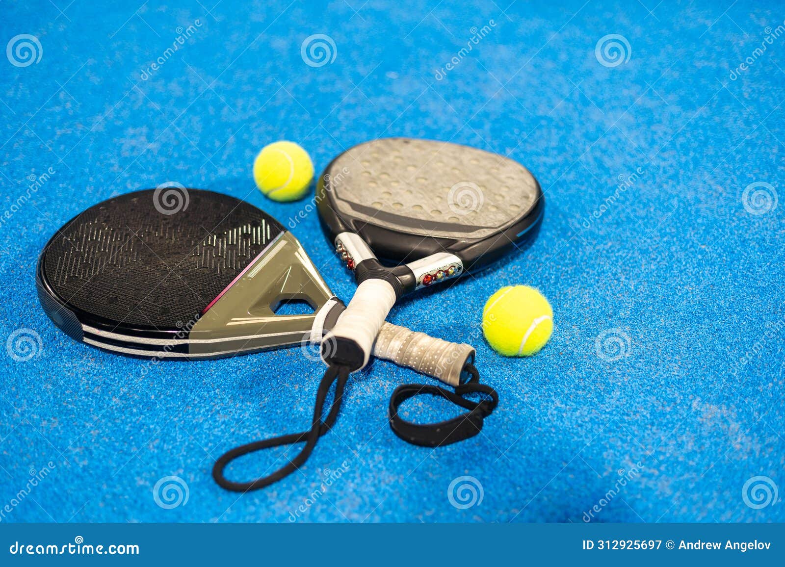 Rackets Paddle with Two Balls on Blue Background Stock Image - Image of ...