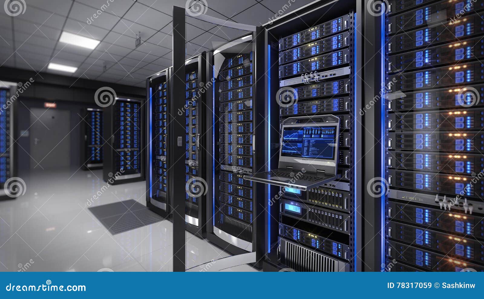 Rackmount LED Console in Server Room Data Center Stock Illustration ...