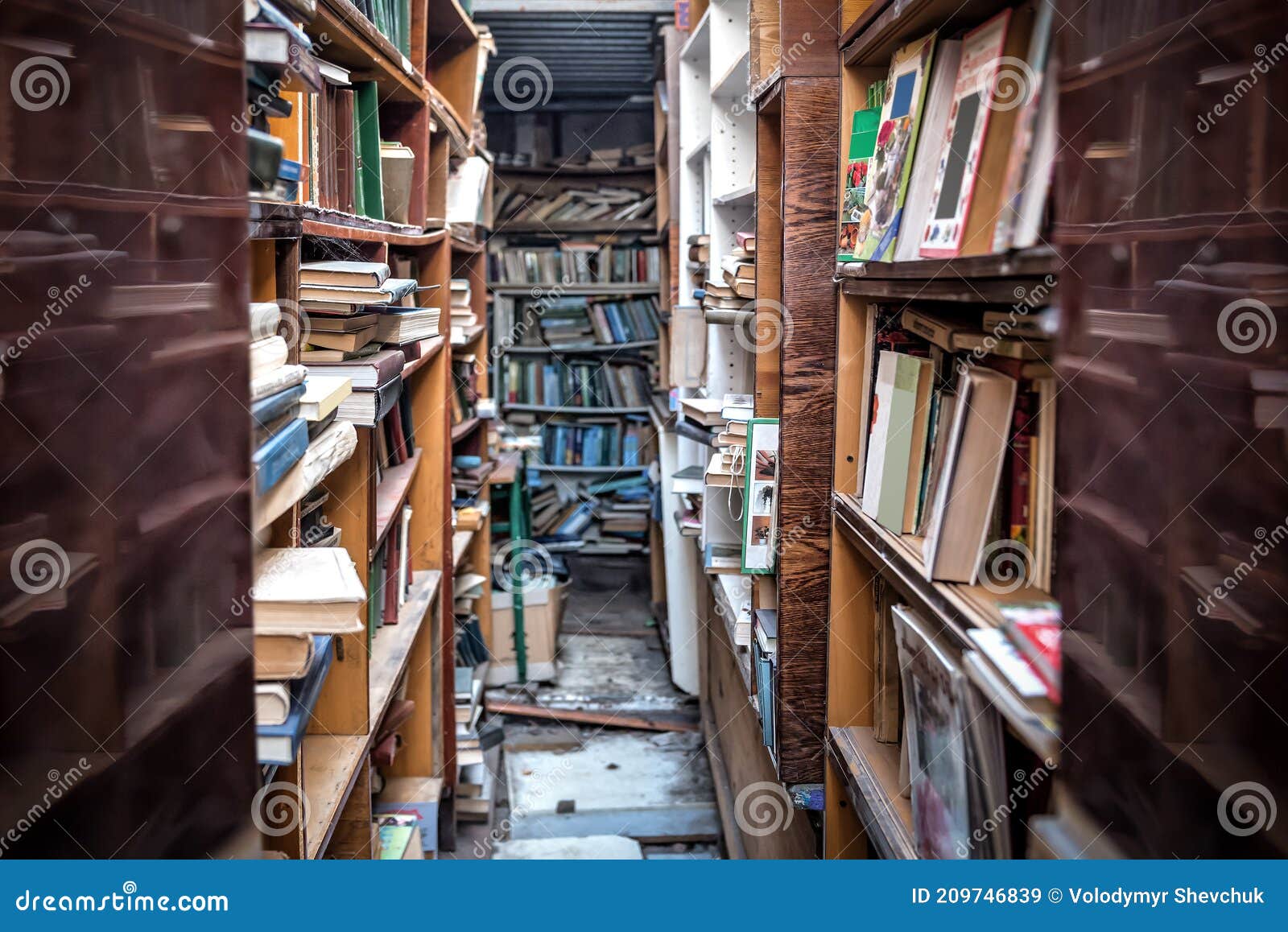 Racks with Books in Old Abandoned Library Editorial Stock Image - Image ...