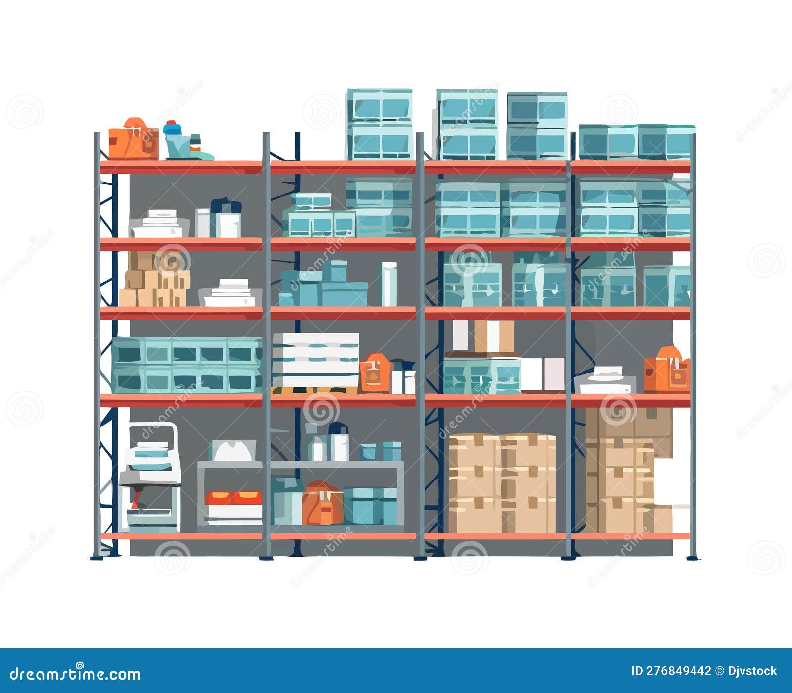 Racks with Boxes and Workplace Stock Vector - Illustration of warehouse ...