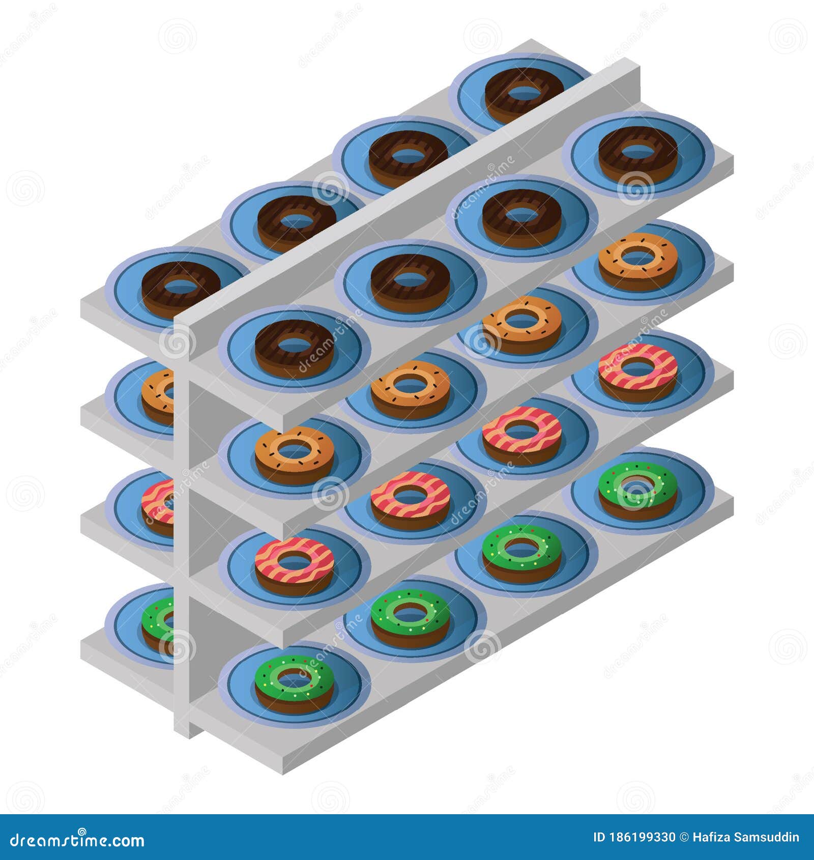 Racks with Donuts. Vector Illustration Decorative Design Stock Vector ...