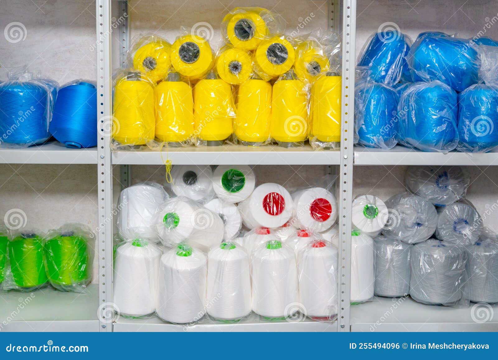 Racks with Iron Cells with Skeins of Knitted Threads of Different ...