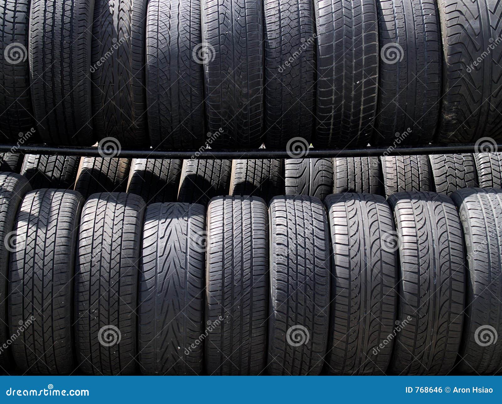 Racks/rows of Tires in Sunlight Stock Photo - Image of tread, rubber ...