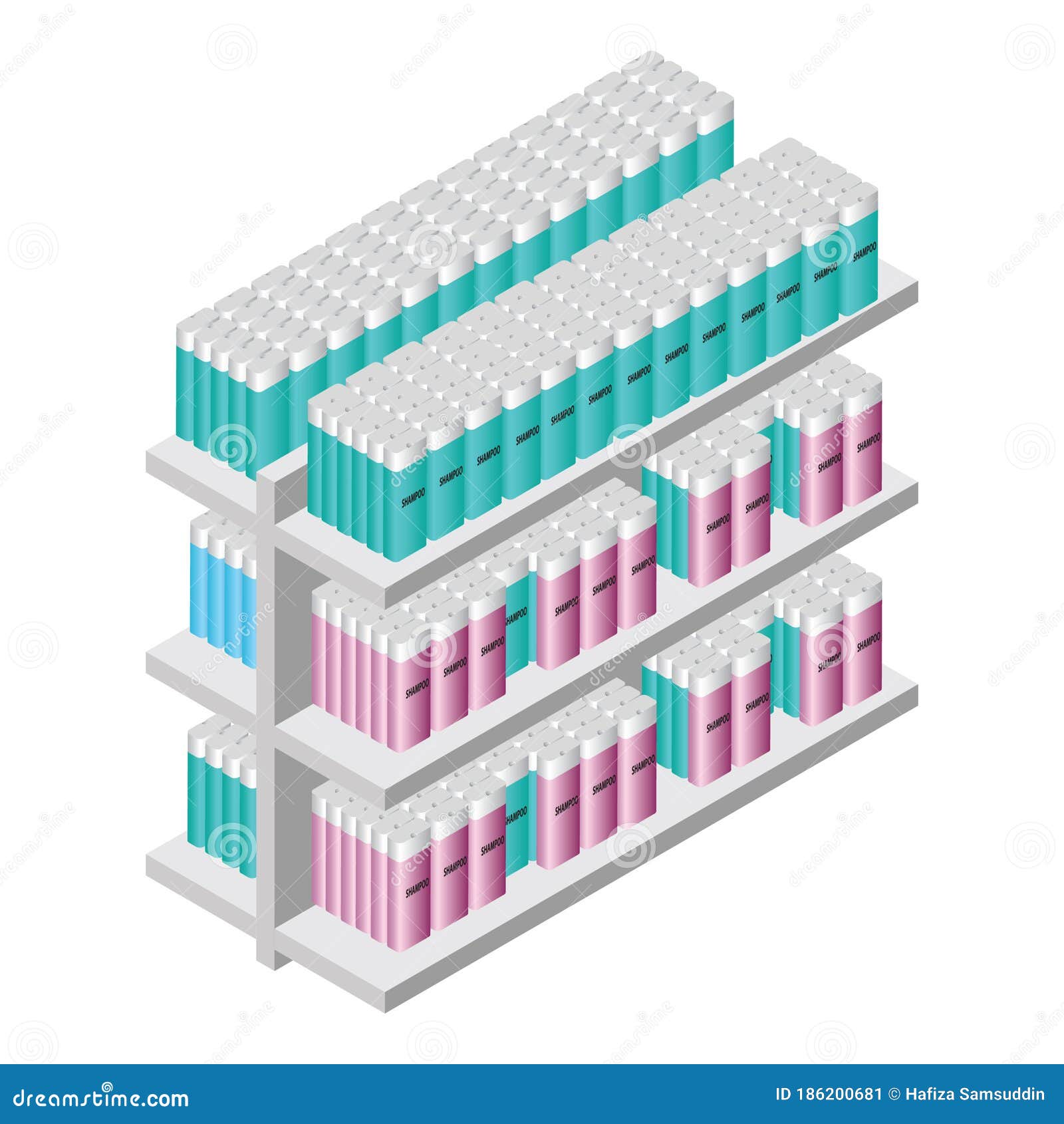 Racks with Shampoo Bottles. Vector Illustration Decorative Design Stock ...