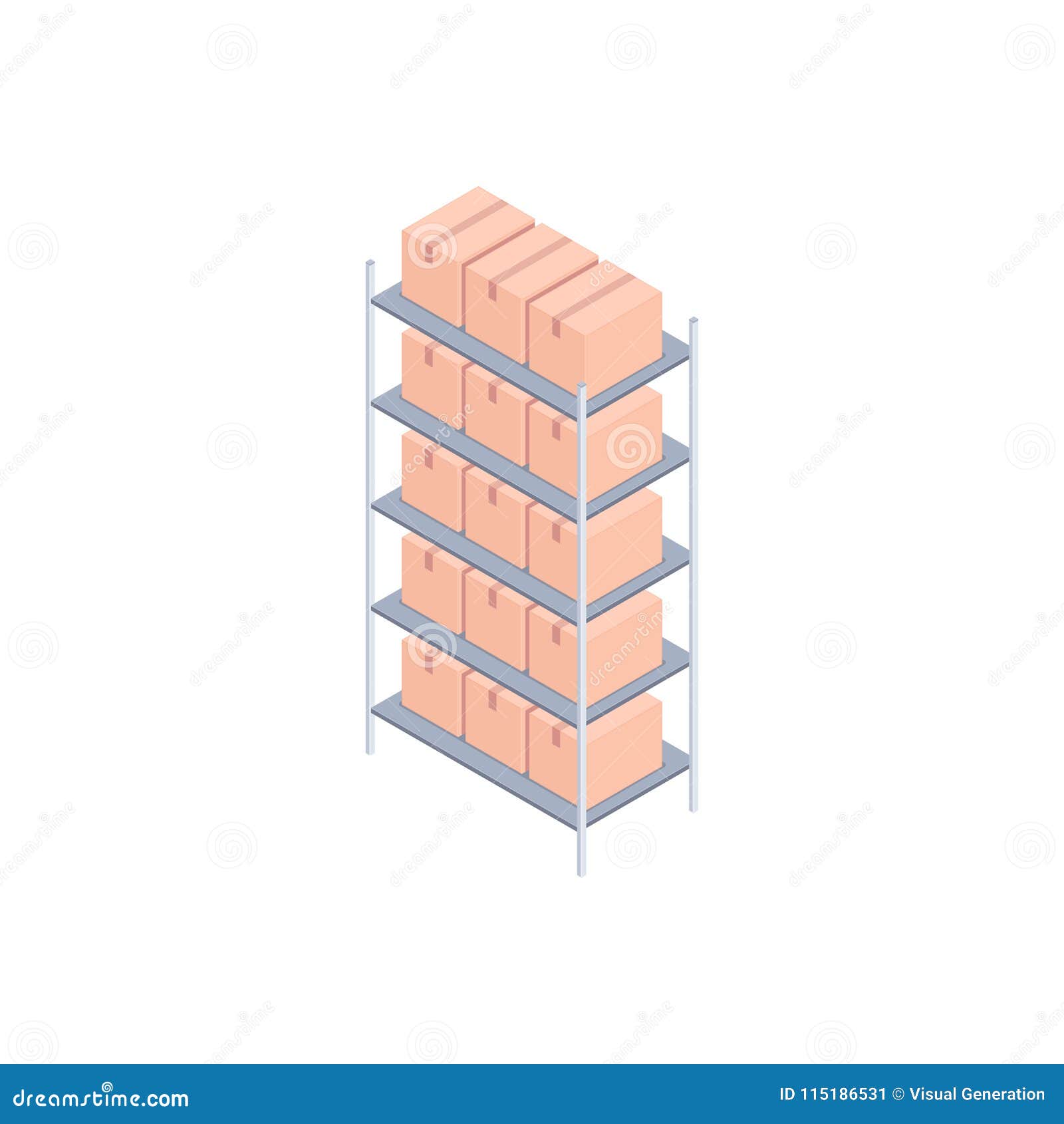 Racks with Small Boxes Isometric Vector Illustration Stock Vector ...