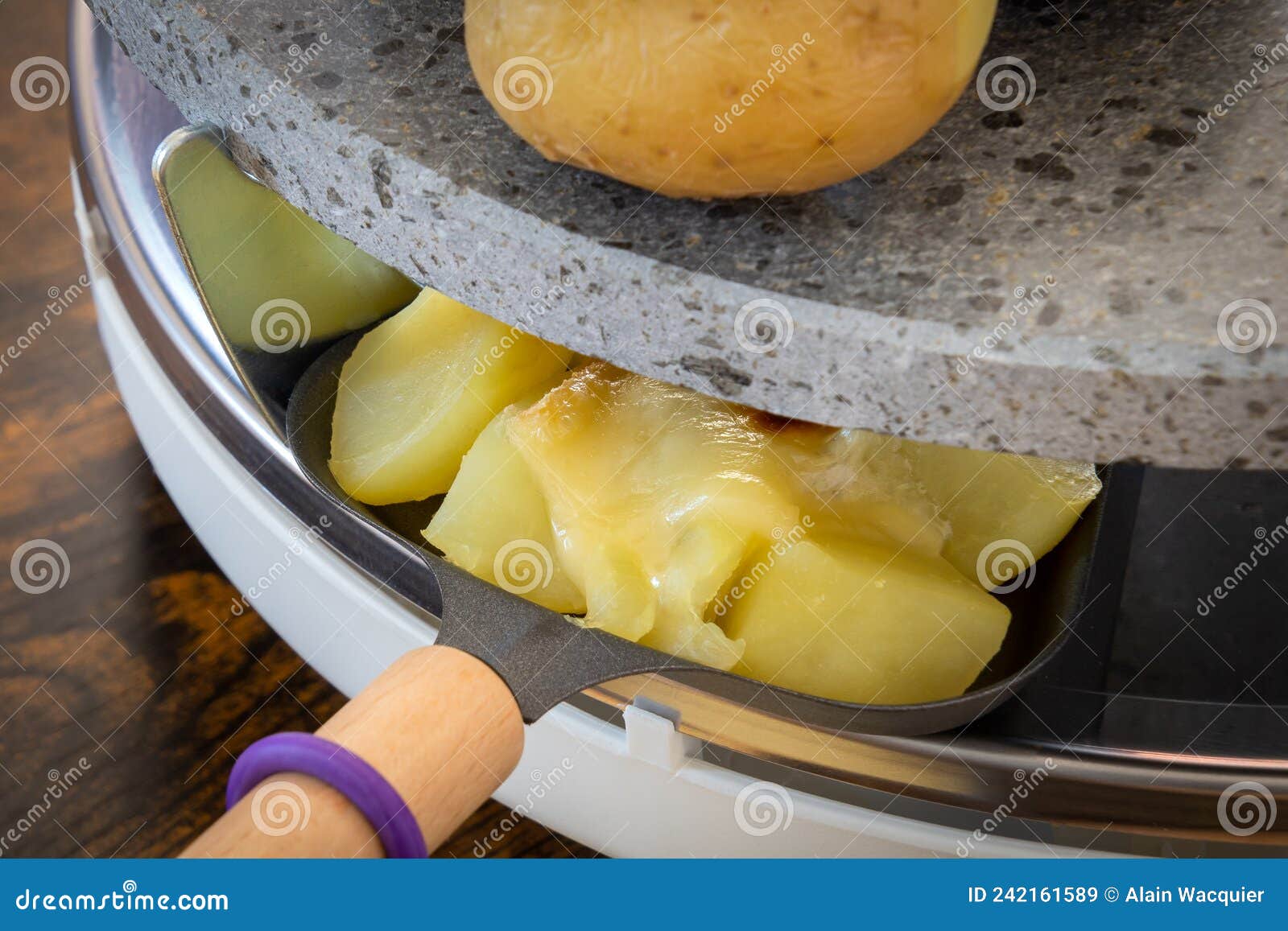 Raclette Cheese Melting in a Pan Stock Image - Image of raclette ...