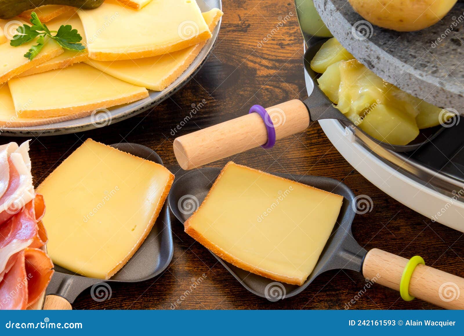 Raclette Cheese Melting in a Pan Stock Image - Image of cheese ...