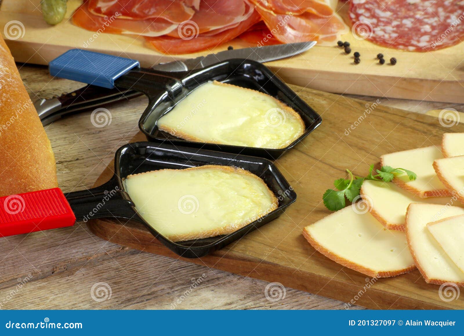 Raclette Cheese Slices and Cold Cuts Stock Image - Image of cutting ...