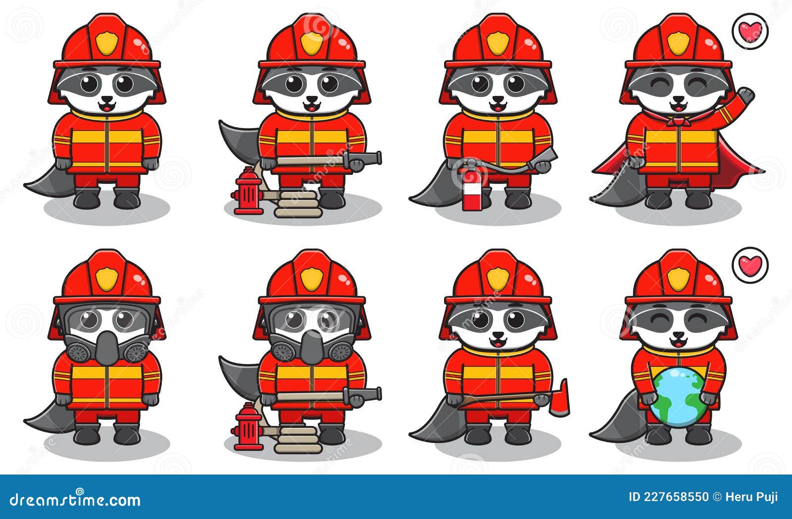 Vector Illustration of Raccoon Firefighters Stock Vector - Illustration ...