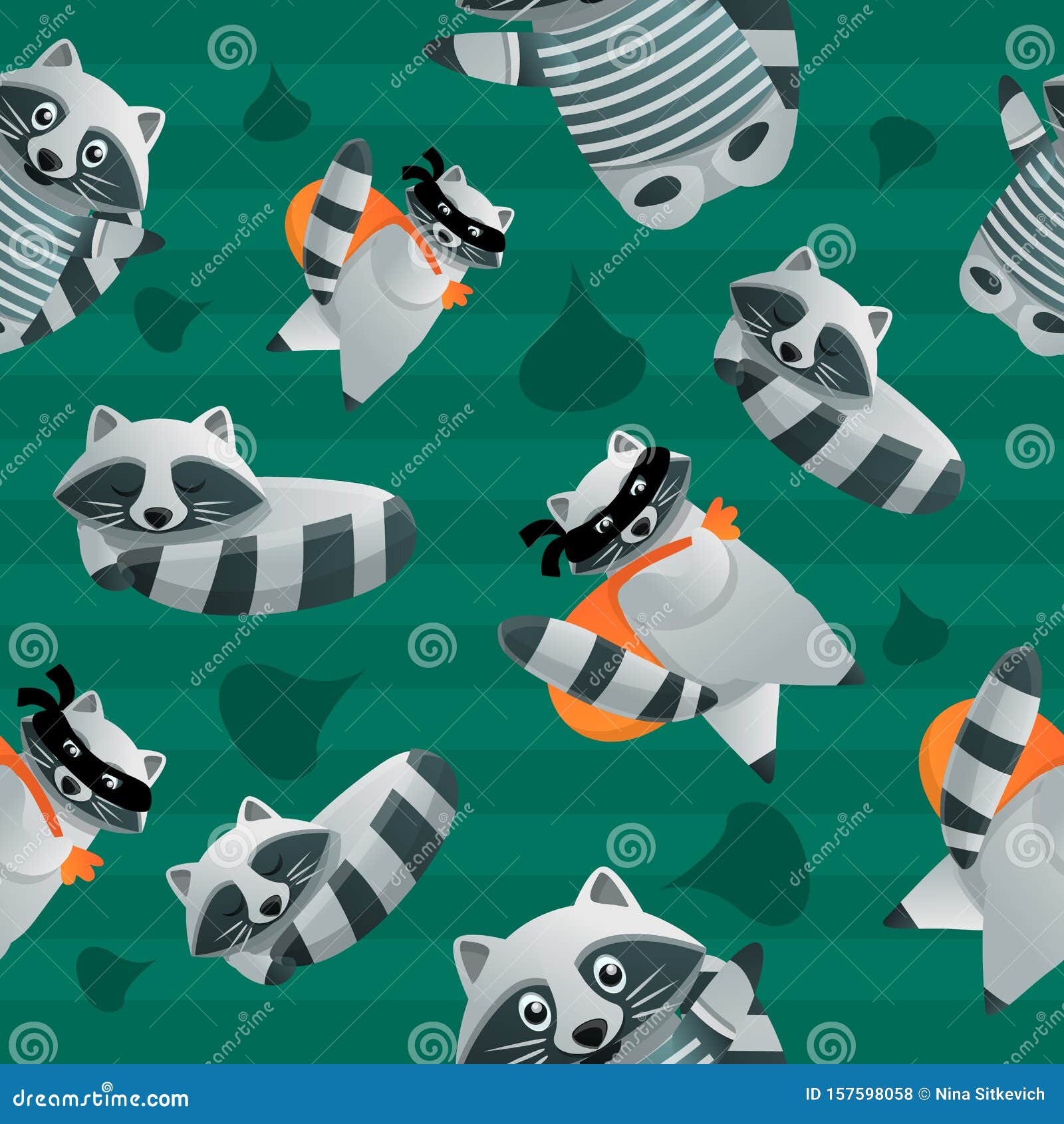 Racoon Pattern, Cartoon Style Stock Vector - Illustration of character ...