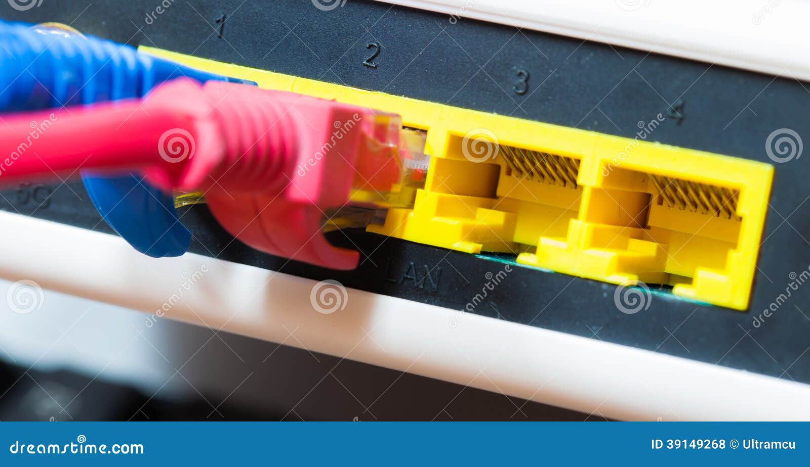 Rad and Blue Network Wire Connected To Switch Stock Photo - Image of ...