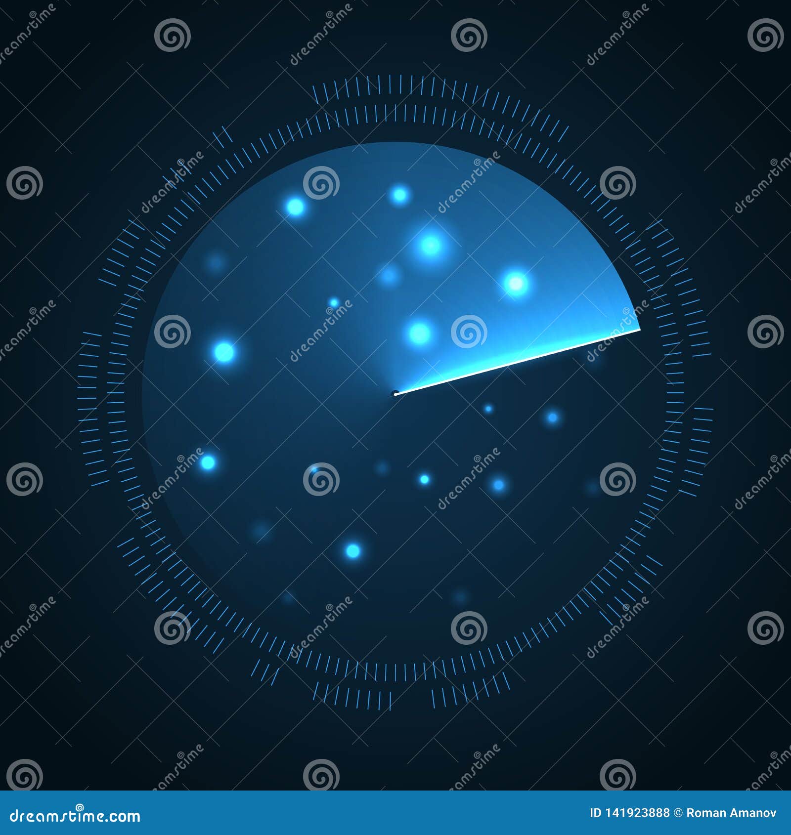 Sonar Display With Scanning. Radar Screen With Targets. Cartoon Vector ...