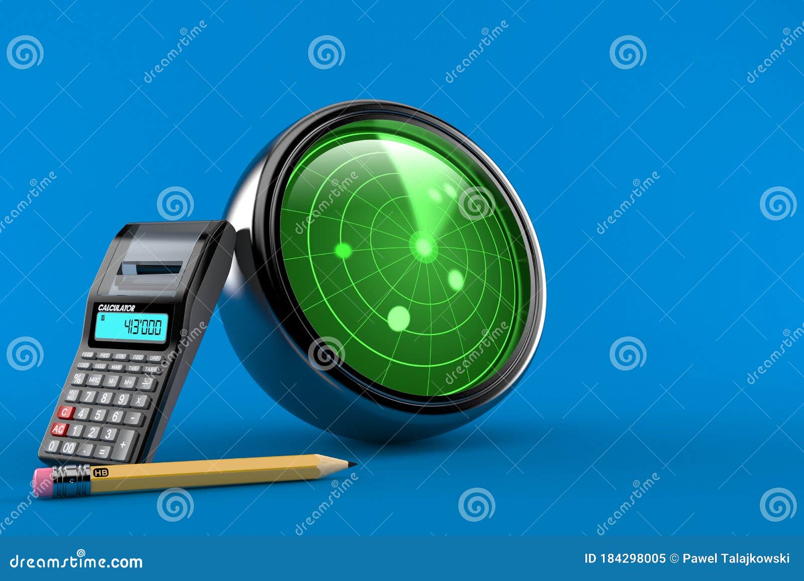 Radar with Calculator and Pencil Stock Illustration - Illustration of ...