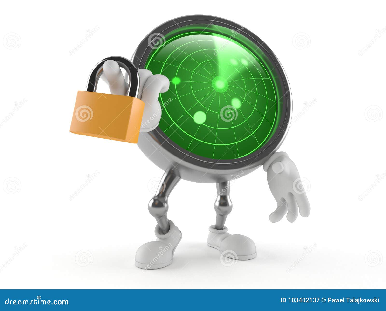Radar Character with Padlock Stock Illustration - Illustration of ...