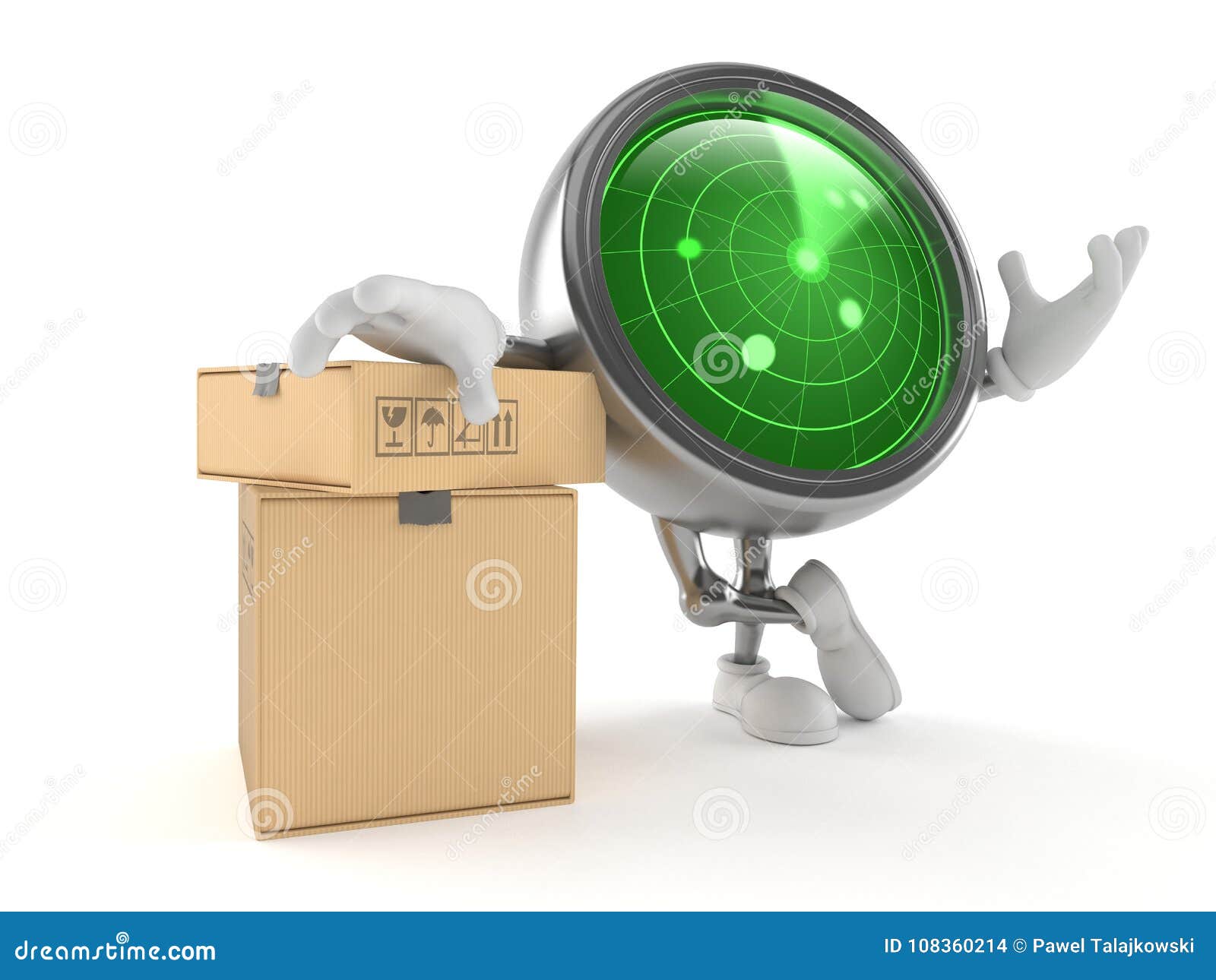 Radar Character with Stack of Boxes Stock Illustration - Illustration ...
