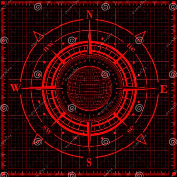 Radar Compass Rose with Globe. Stock Vector - Illustration of object ...