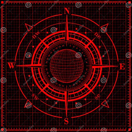 Radar Compass Rose with Globe. Stock Vector - Illustration of object ...