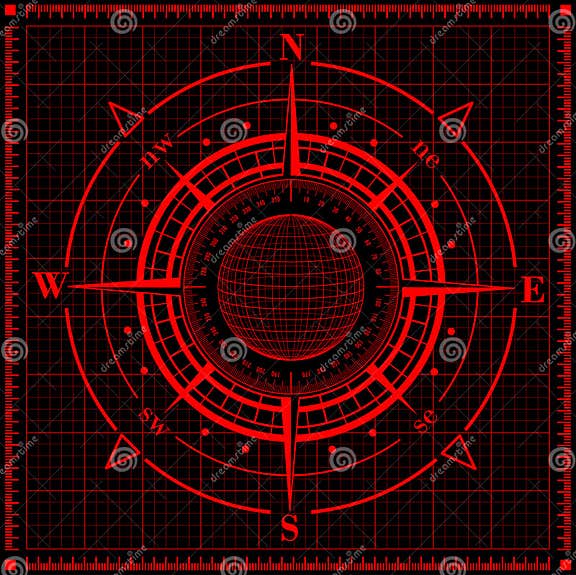 Radar Compass Rose with Globe. Stock Vector - Illustration of object ...