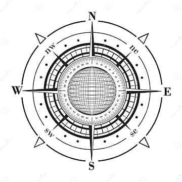 Radar Compass Rose with Globe. Stock Vector - Illustration of radar ...