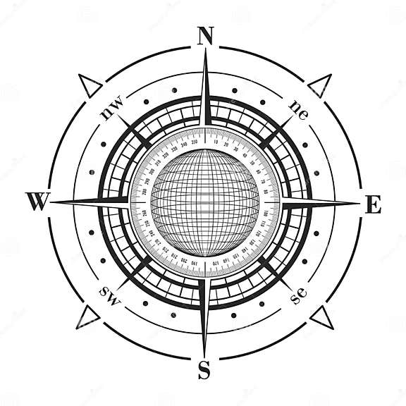 Radar Compass Rose with Globe. Stock Vector - Illustration of radar ...