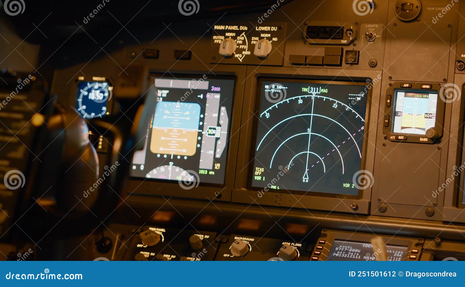 Radar Compass and Windscreen on Dashboard in Cockpit Stock Photo ...