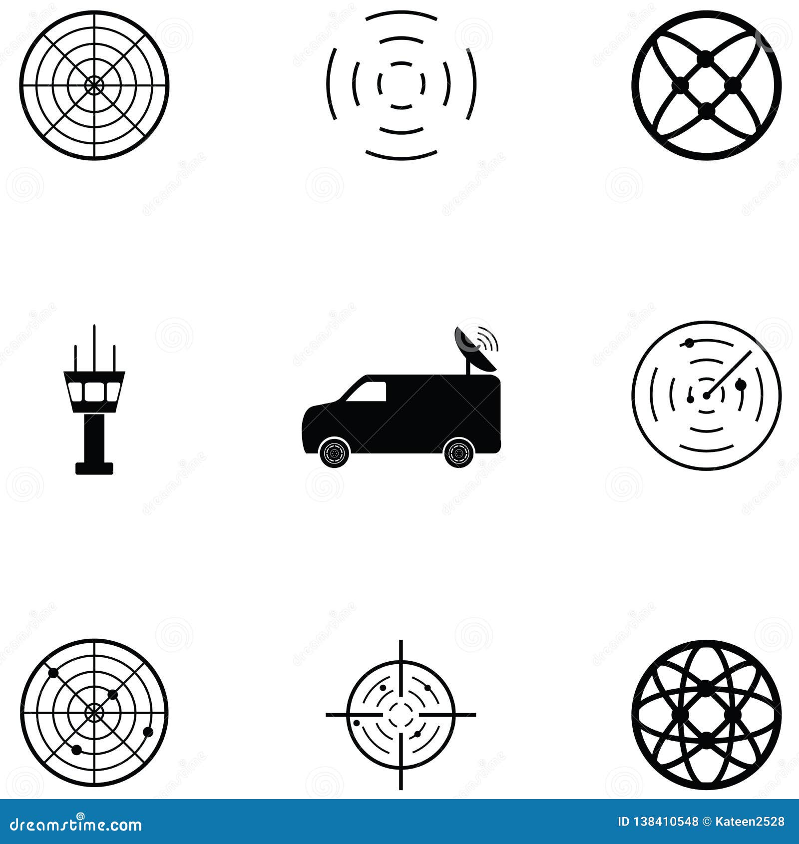 Radar icon set stock vector. Illustration of network - 138410548