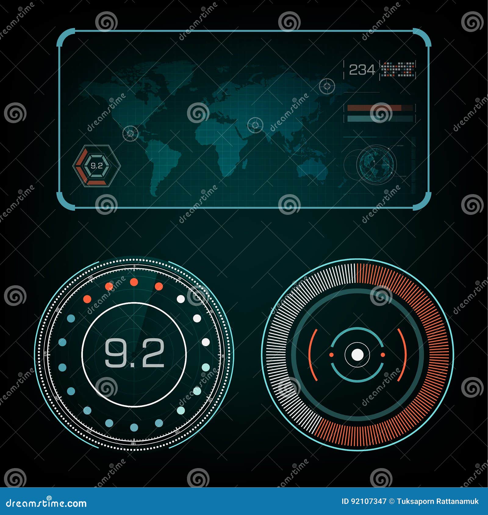 Radar interface future stock vector. Illustration of object - 92107347